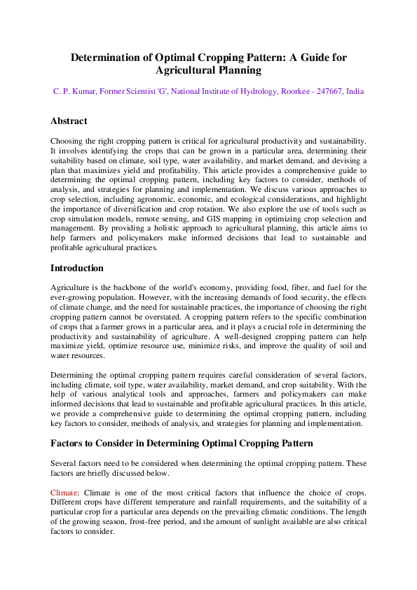 (PDF) Determination of Optimal Cropping Pattern: A Guide for Agricultural Planning