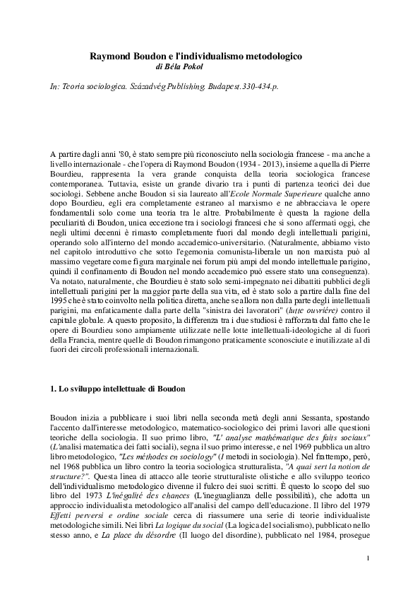 (PDF) Raymond Boudon e l'individualismo metodologico
