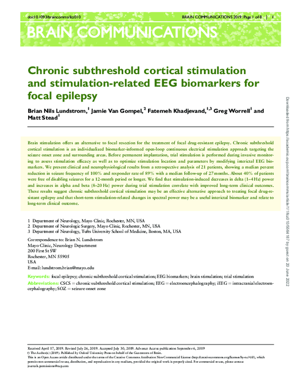 (PDF) Chronic subthreshold cortical stimulation and stimulation-related ...
