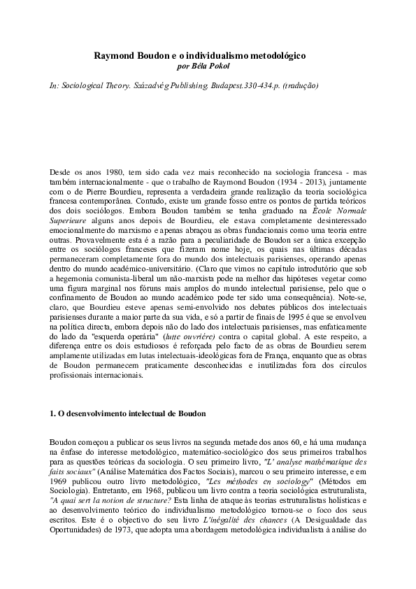 (PDF) Raymond Boudon e o individualismo metodológico