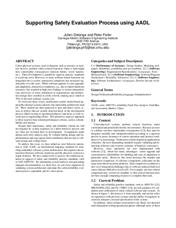 (PDF) Supporting Safety Evaluation Process using AADL