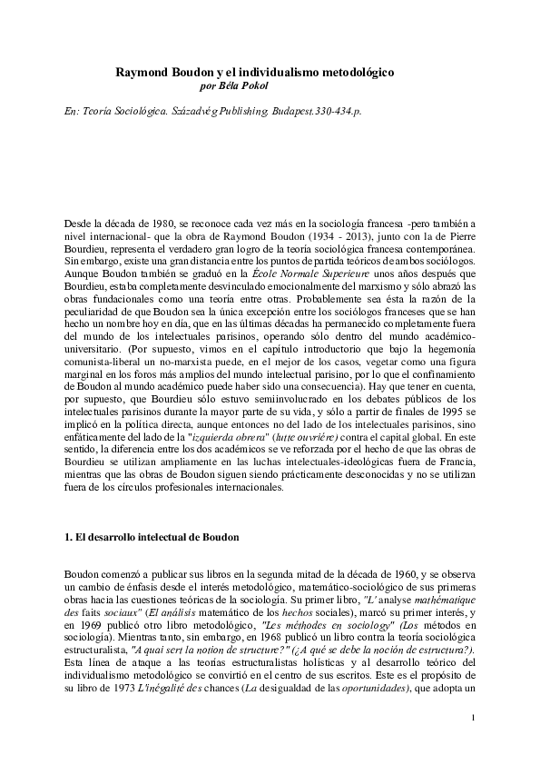 (PDF) Raymond Boudon y el individualismo metodológico