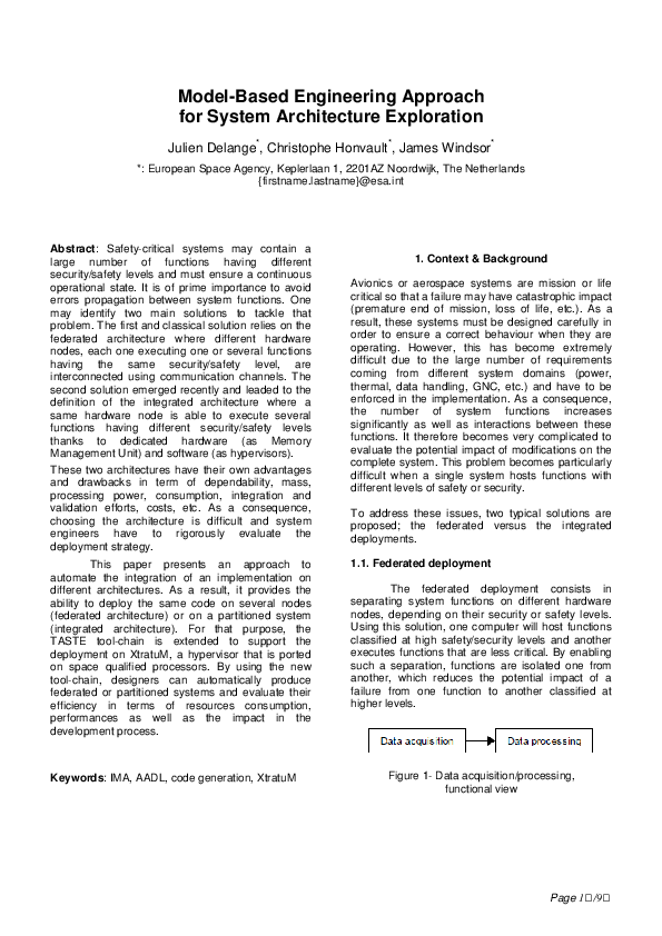 (PDF) Model-Based Engineering Approach for System Architecture Exploration