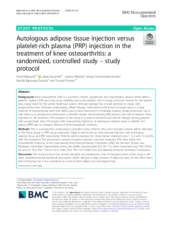 (PDF) Autologous adipose tissue injection versus platelet-rich plasma ...