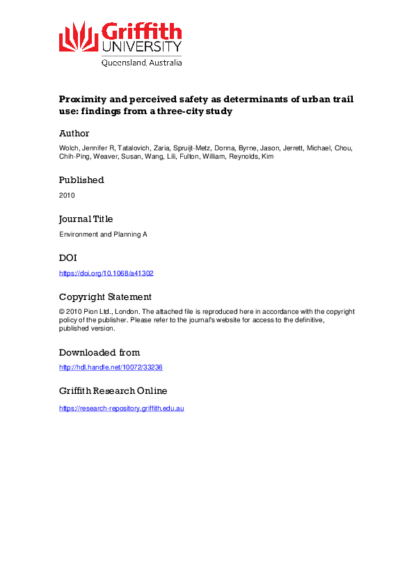 (PDF) Proximity and Perceived Safety as Determinants of Urban Trail Use ...