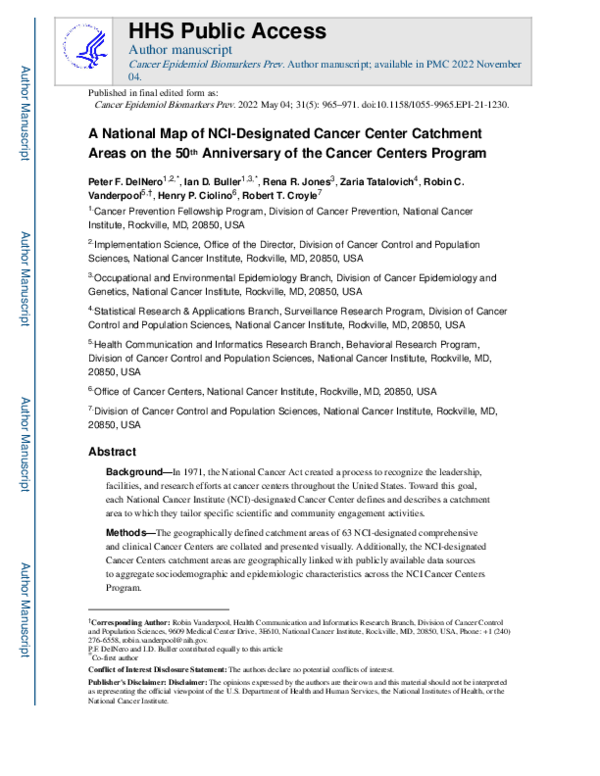 (PDF) A National Map of NCI-Designated Cancer Center Catchment Areas on ...