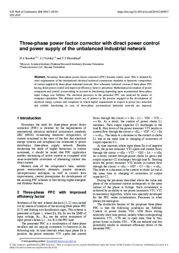 (PDF) Three-phase power factor corrector with direct power control and power supply of the ...