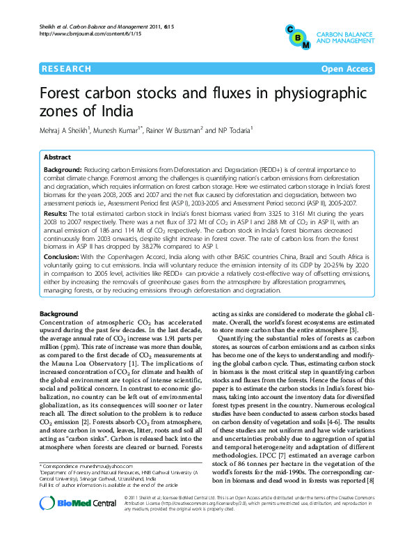 (PDF) Forest carbon stocks and fluxes in physiographic zones of India