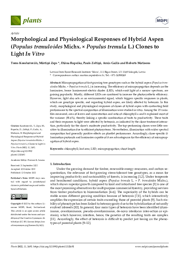 (PDF) Morphological and Physiological Responses of Hybrid Aspen ...