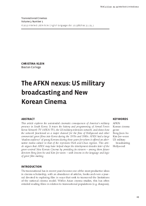 (PDF) The AFKN nexus: US military broadcasting and New Korean Cinema