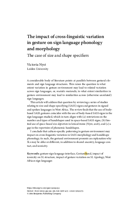 (PDF) The impact of cross-linguistic variation in gesture on sign language phonology and ...