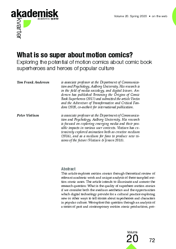 (PDF) What is so super about motion comics?: Exploring the potential of ...