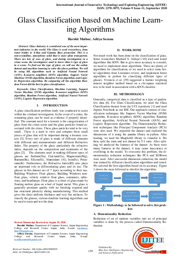 (PDF) Glass Classification based on Machine Learning Algorithms