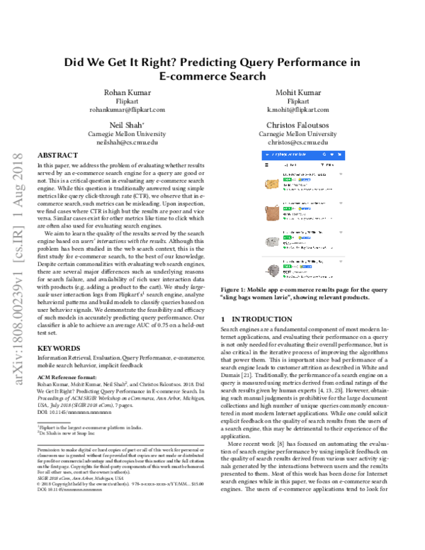(PDF) Did We Get It Right? Predicting Query Performance in E-commerce Search