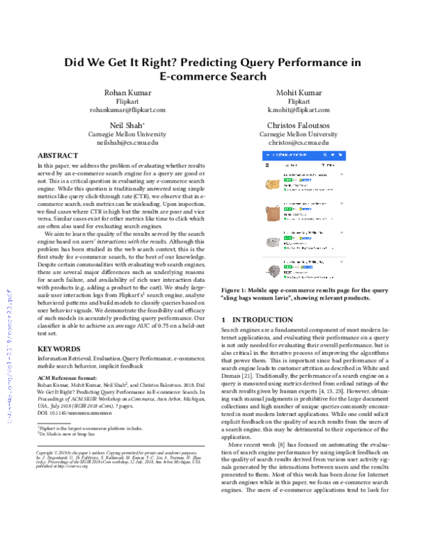 (PDF) Did We Get It Right? Predicting Query Performance in e-Commerce Search