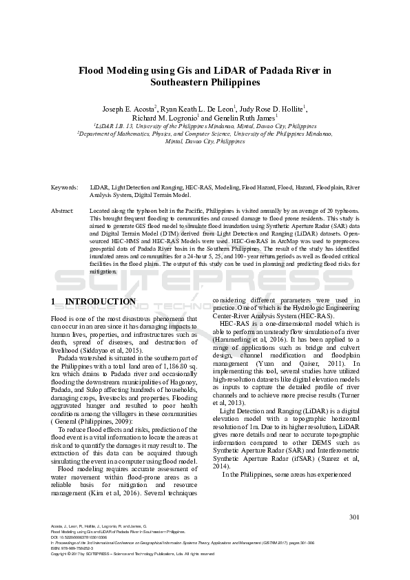 (PDF) Flood Modeling using Gis and LiDAR of Padada River in Southeastern Philippines | Joseph ...