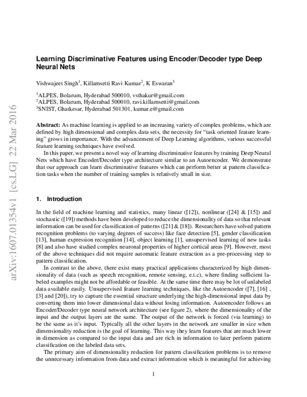 (PDF) Learning Discriminative Features using Encoder-Decoder type Deep Neural Nets