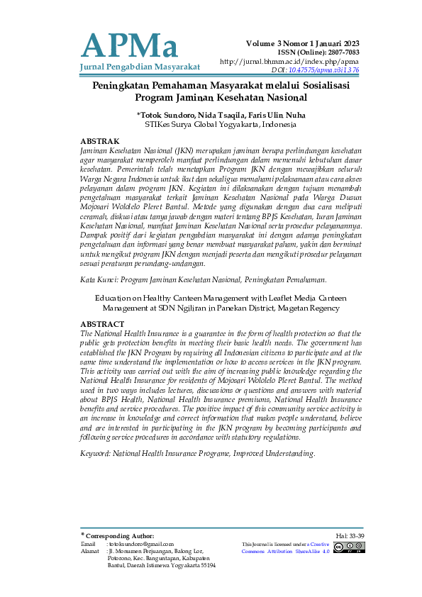 (PDF) Peningkatan Pemahaman Masyarakat melalui Sosialisasi Program Jaminan Kesehatan Nasional