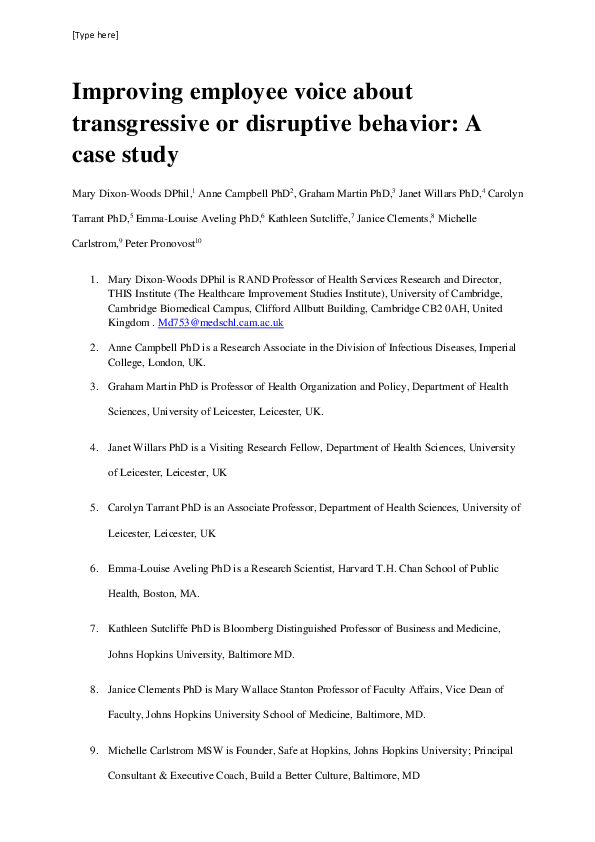 (PDF) Improving Employee Voice About Transgressive or Disruptive ...