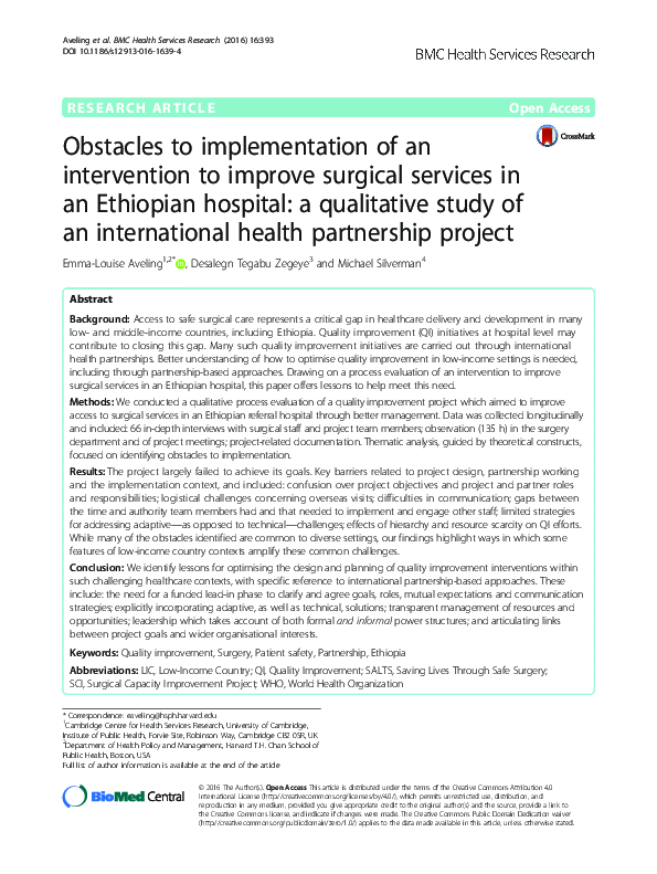(PDF) Obstacles to implementation of an intervention to improve ...