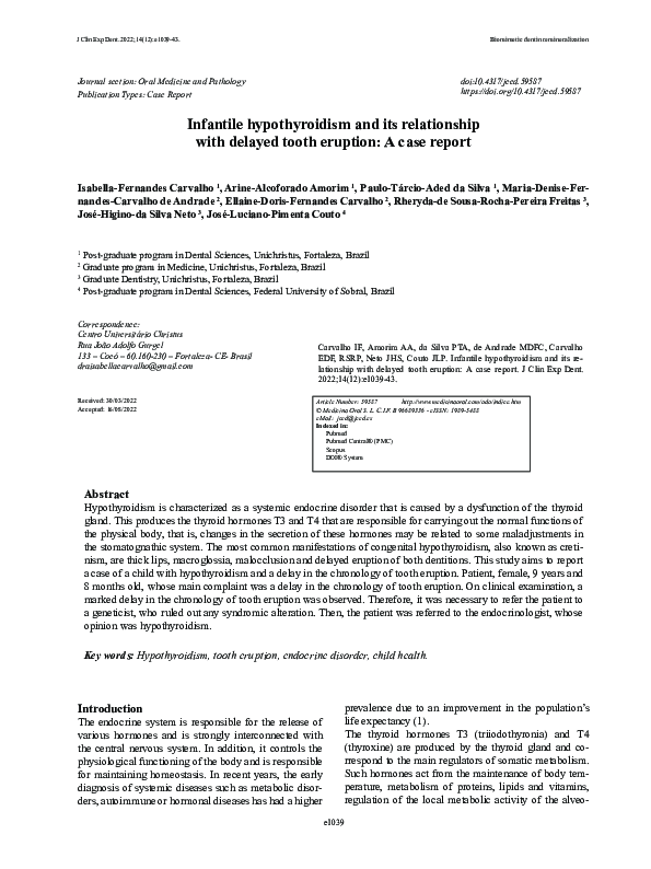 (PDF) Infantile hypothyroidism and its relationship with delayed tooth ...
