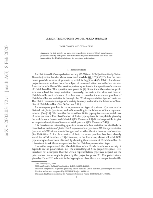 (PDF) Ulrich trichotomy on del Pezzo surfaces
