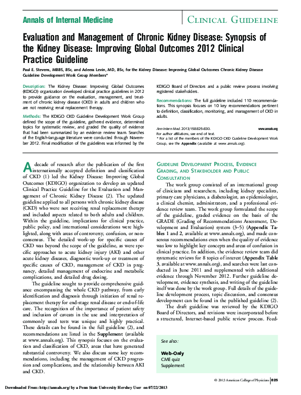 (PDF) Evaluation and Management of Chronic Kidney Disease: Synopsis of the Kidney Disease ...