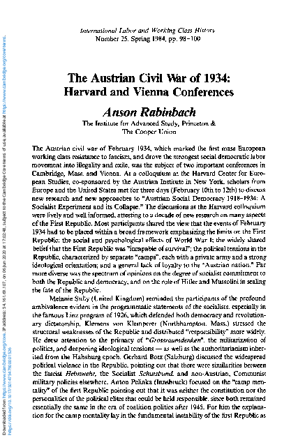 (PDF) The Austrian Civil War of 1934: Harvard and Vienna Conferences