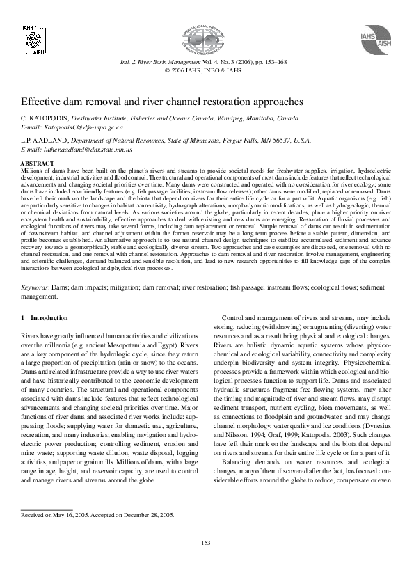 (PDF) Effective dam removal and river channel restoration approaches