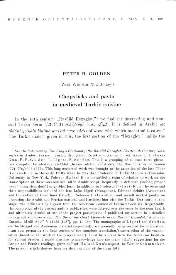(PDF) Peter Golden- Chopsticks and Pasta in Medieval Turkic Cuisine