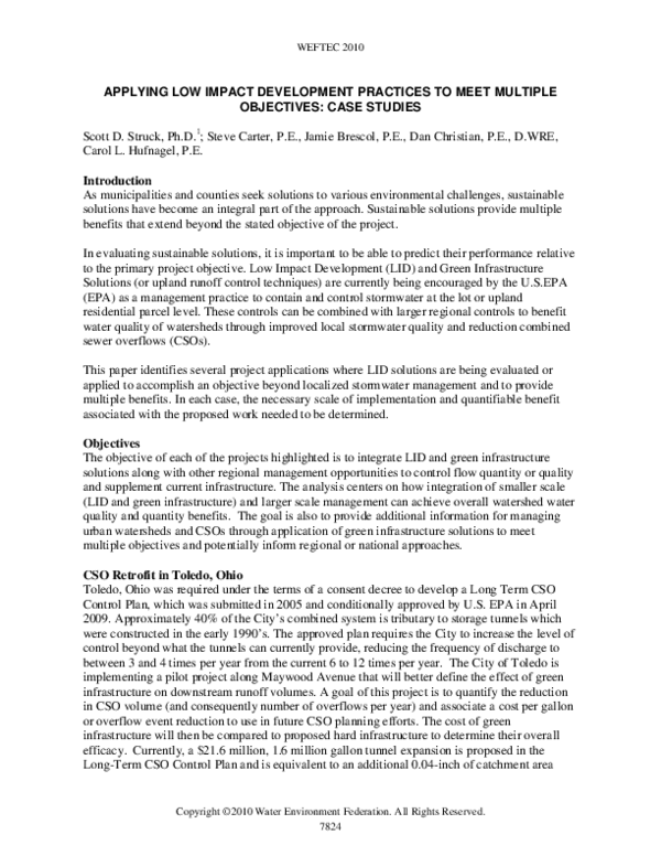 (PDF) Applying Low Impact Development Practices to Meet Multiple Objectives: Case Studies