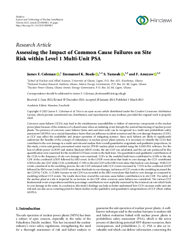 (PDF) Assessing the Impact of Common Cause Failures on Site Risk within ...