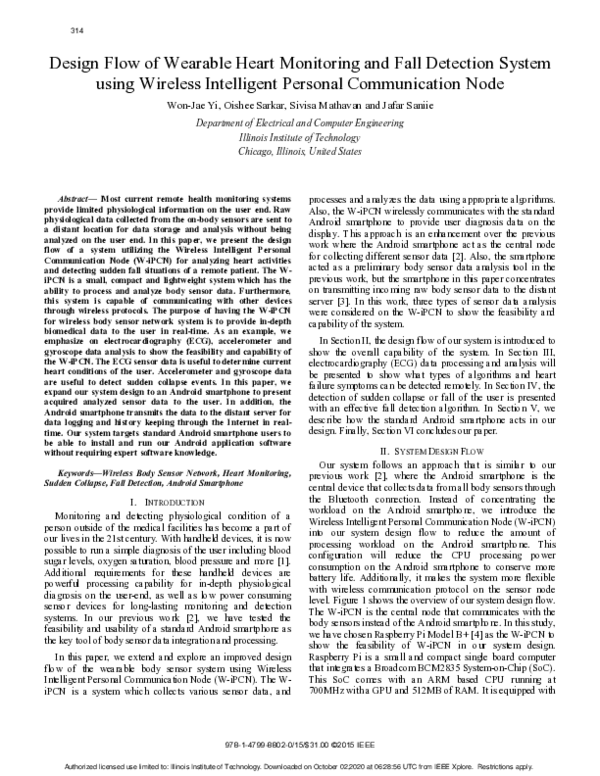 (PDF) Design flow of wearable heart monitoring and fall detection system using wireless ...