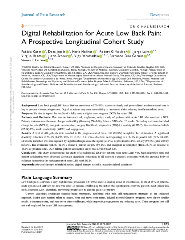 (PDF) Digital Rehabilitation for Acute Low Back Pain: A Prospective Longitudinal Cohort Study ...