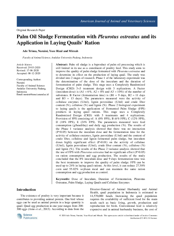 (PDF) Palm Oil Sludge Fermentation with Pleurotus ostreatus and its ...