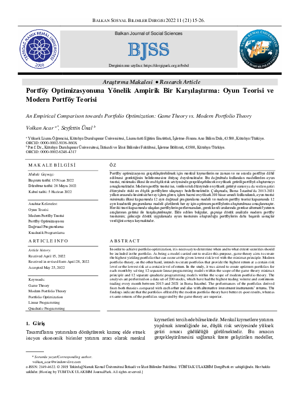 Pdf An Empirical Comparison Towards Portfolio Optimization Game Theory Vs Modern Portfolio