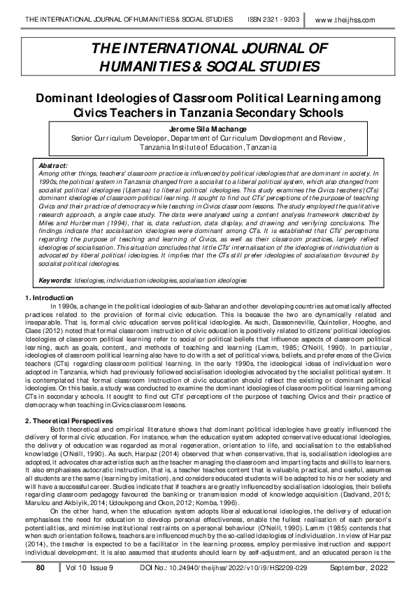 (PDF) Dominant Ideologies of Classroom Political Learning among Civics ...