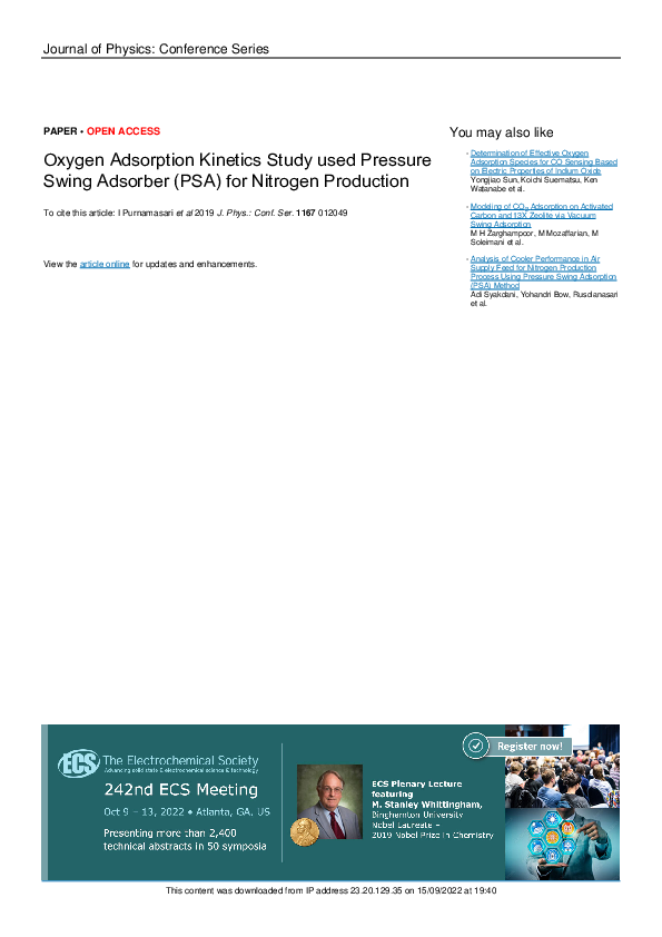 (PDF) Oxygen Adsorption Kinetics Study used Pressure Swing Adsorber ...