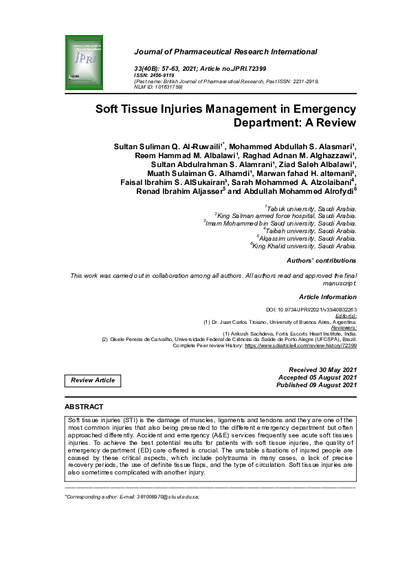 (PDF) Soft Tissue Injuries Management in Emergency Department: A Review