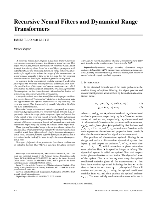 Pdf Recursive Neural Filters And Dynamical Range Transformers