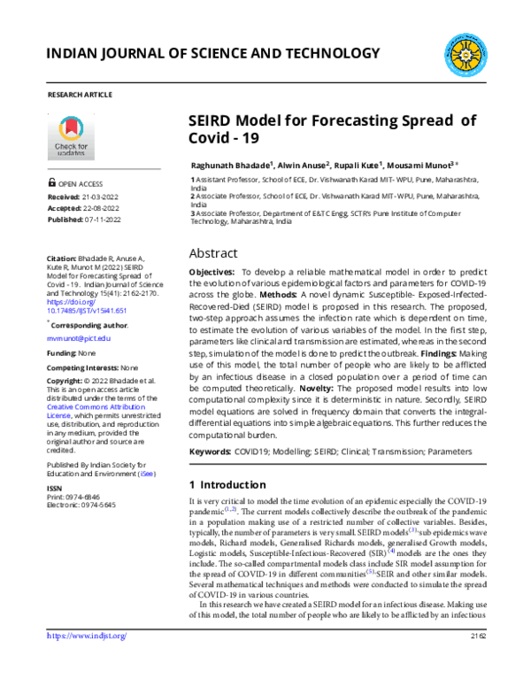 (PDF) SEIRD Model for Forecasting Spread of Covid - 19