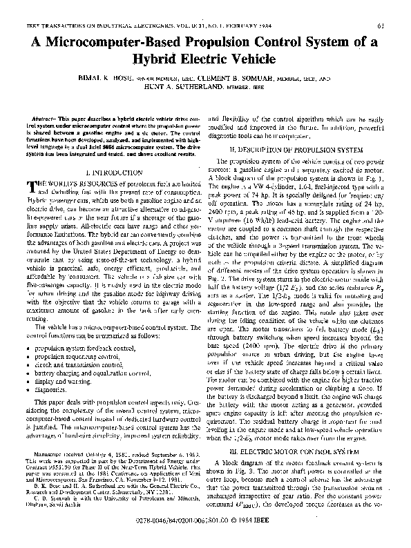 (PDF) A Microcomputer-Based Propulsion Control System of a Hybrid Electric Vehicle