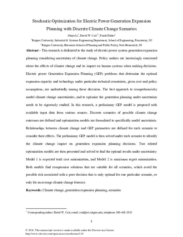 (PDF) Stochastic optimization for electric power generation expansion planning with discrete ...