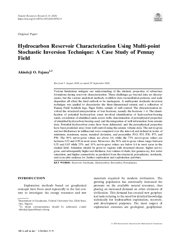 (PDF) Hydrocarbon Reservoir Characterization Using Multi-point Stochastic Inversion Technique: A ...
