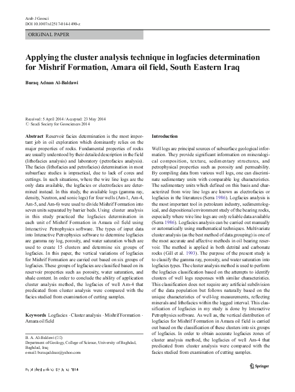(PDF) Applying the cluster analysis technique in logfacies ...