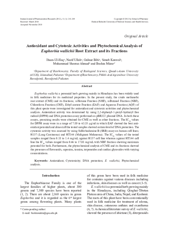 (PDF) Antioxidant and Cytotoxic Activities and Phytochemical Analysis of Euphorbia wallichii ...