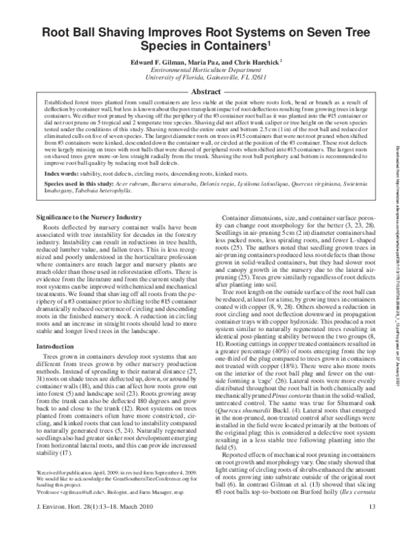 (PDF) Root Ball Shaving Improves Root Systems on Seven Tree Species in ...