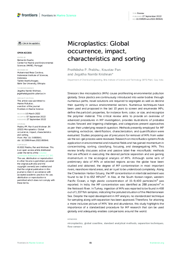Pdf Microplastics Global Occurrence Impact Characteristics And Sorting