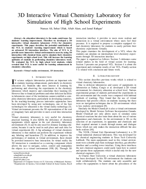 (PDF) Interactive Virtual Chemistry Laboratory for Simulation of High ...