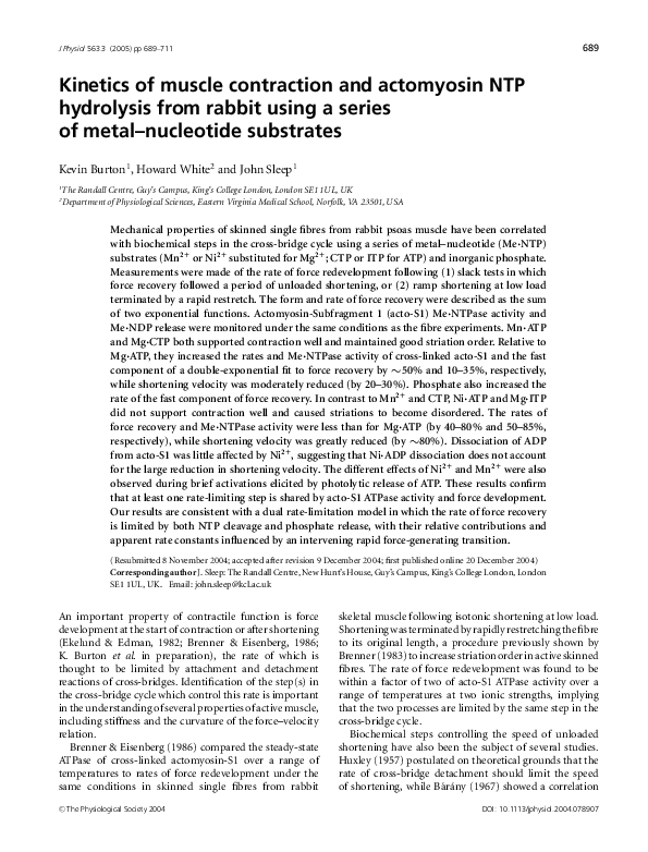 (PDF) Kinetics of muscle contraction and actomyosin NTP hydrolysis from ...